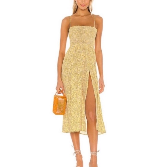 RESA | Dresses | Resa Yellow Floral Midi Dress | Poshmark